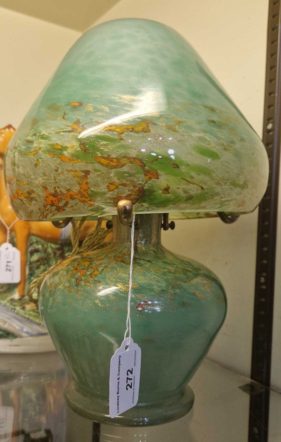 Lot 272 - A Monart glass mushroom lamp and shade,