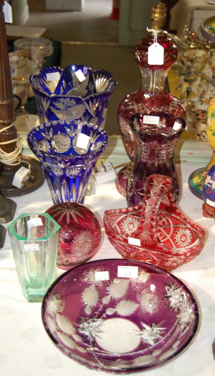 Lot 323 A Collection Of Coloured Overlaid Glassware