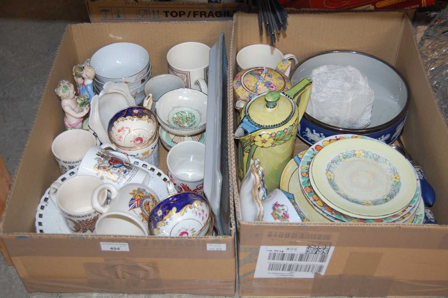 Lot 494 - Two boxes of mixed ceramics to include