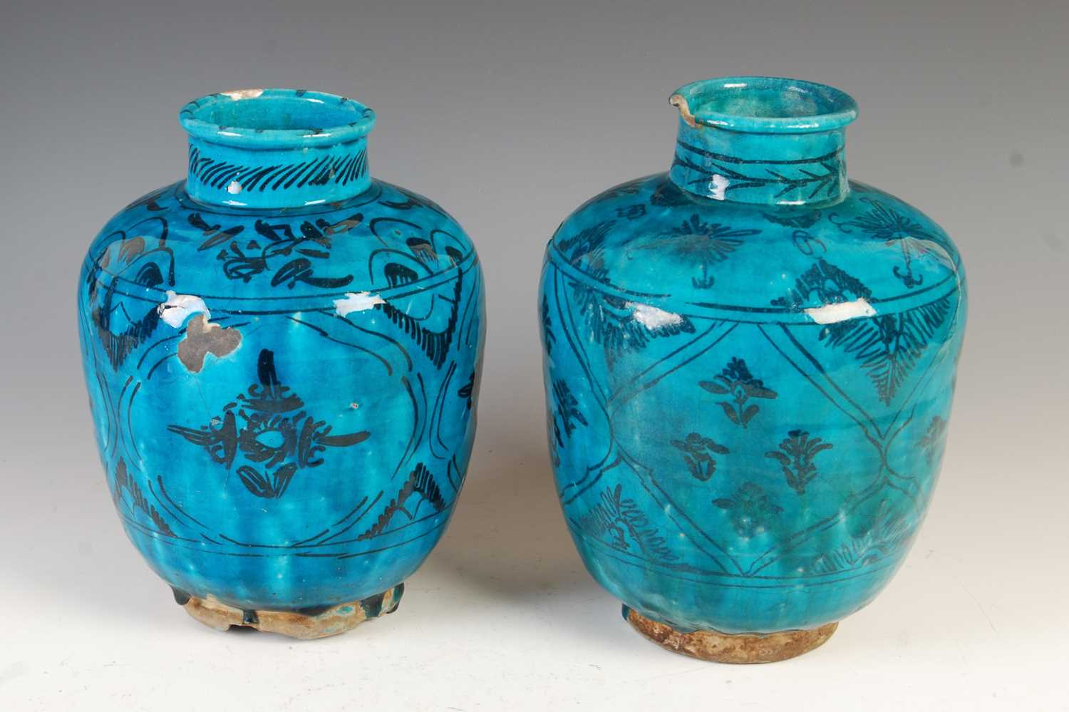 Lot 468 - Two Damascus Qajar pottery turquoise glazed