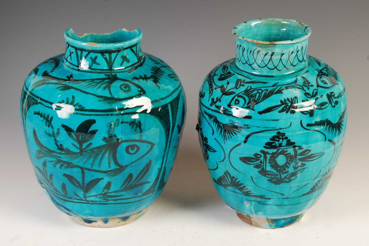 Lot 466 - Two Damascus Qajar pottery turquoise glazed