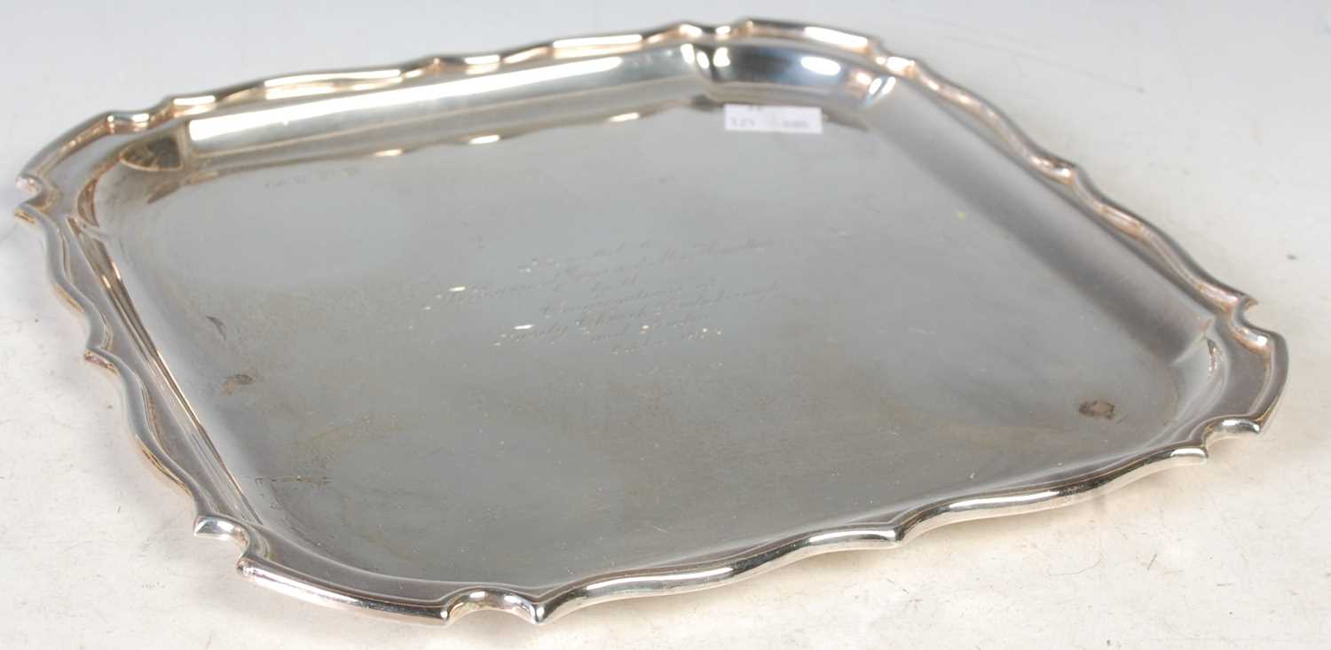 Lot 148 - A Birmingham silver square shaped tray, with