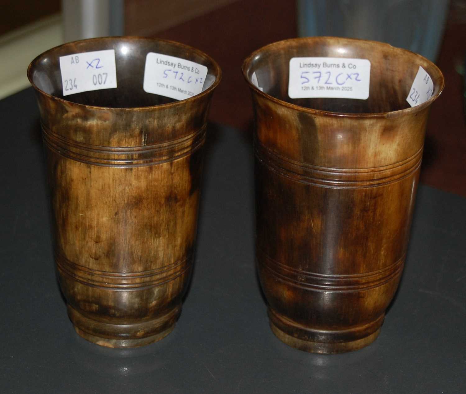 Lot 572 - Two early 19th century Scottish horn beakers