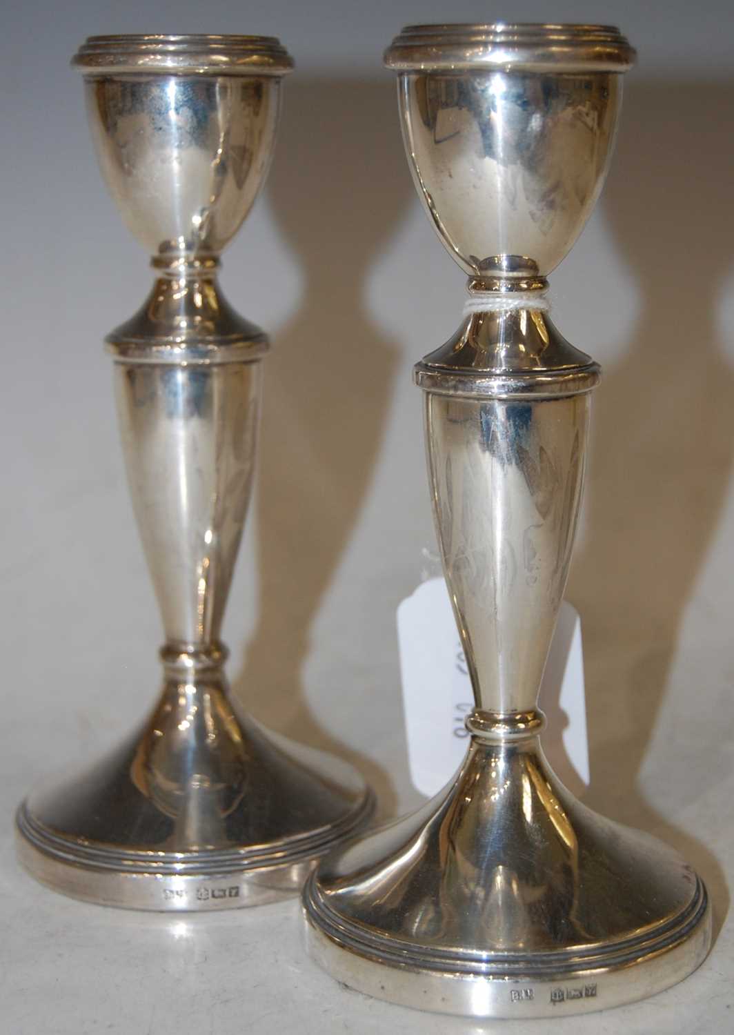 Lot 198 - A pair of Birmingham silver candlesticks, 14.