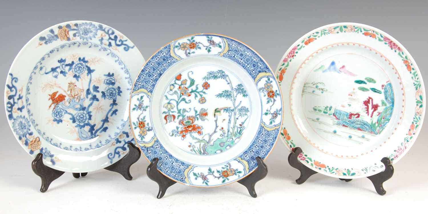 Lot 270 - A group of three Chinese porcelain plates,