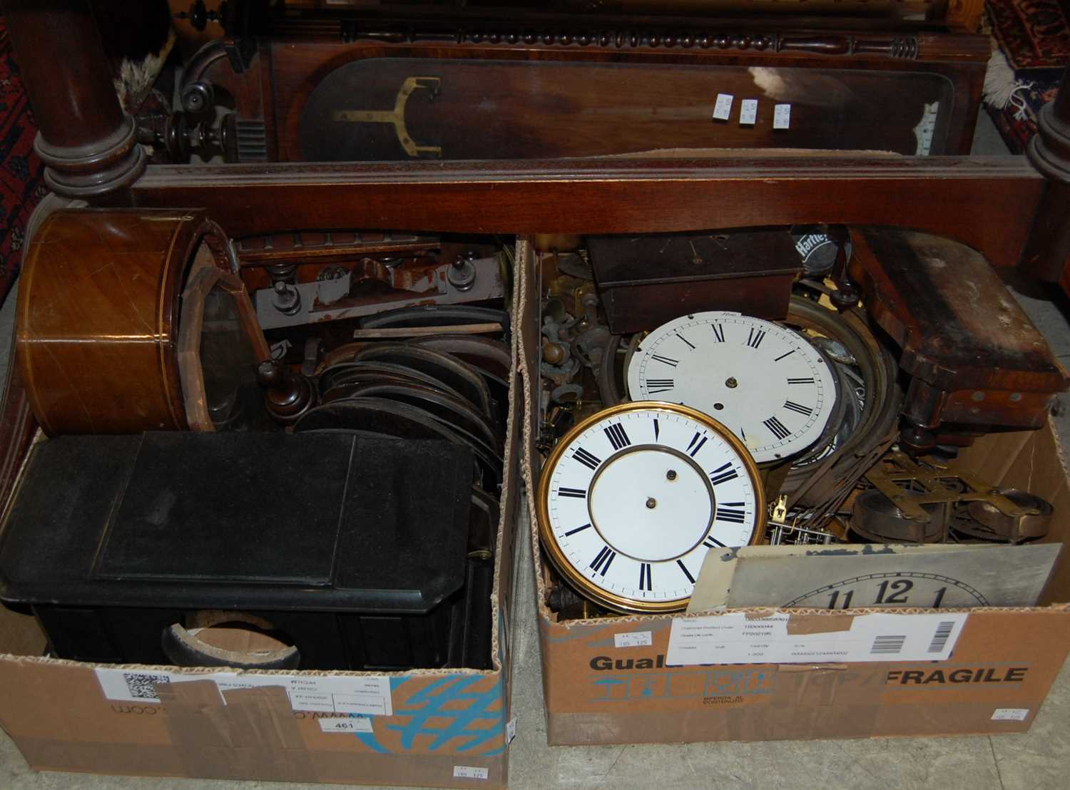 Lot 461 - Two Boxes - various clock spares to include