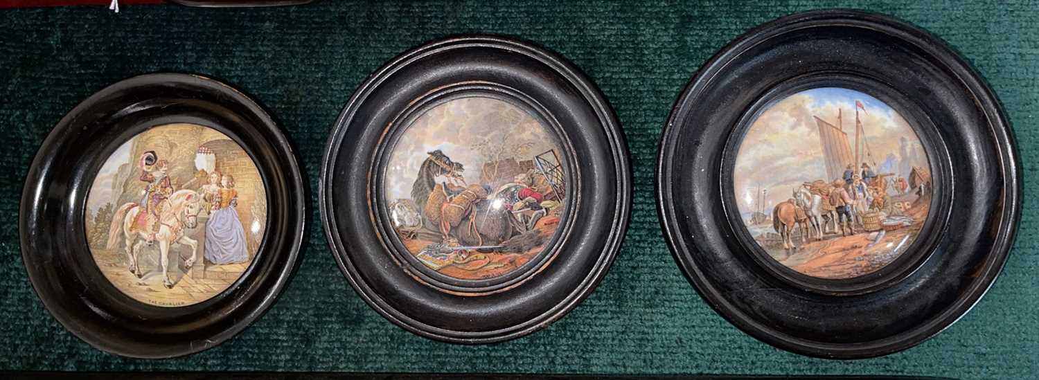 Lot 401 - Three framed Pratt Ware pot lids to include