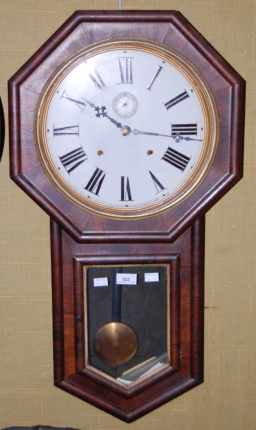 Lot 522 - Two mahogany drop dial wall clocks with