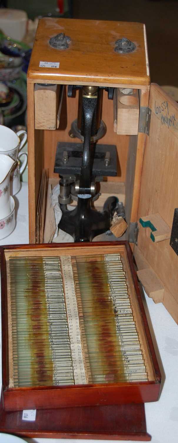 Lot 377 - A wooden cased microscope, 'F. Koristka,