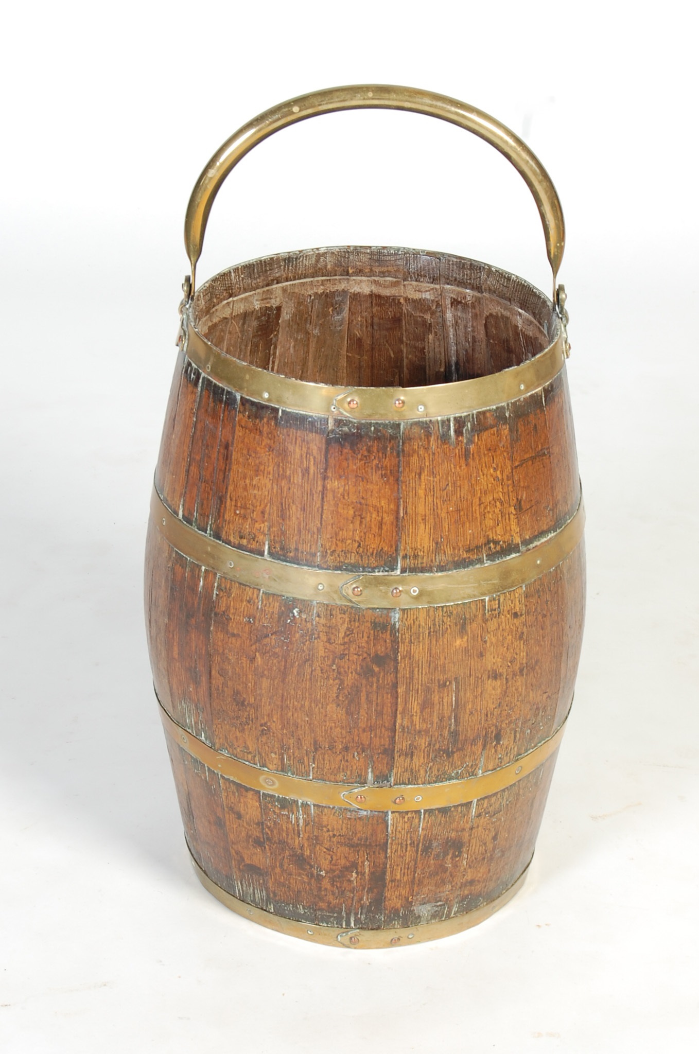 Lot 3 - A brass bound oak barrel stick stand,