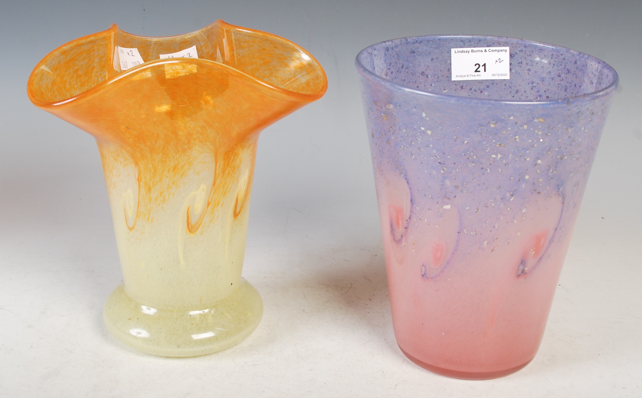 Lot 21 - Two Vasart glass vases, one mottled purple