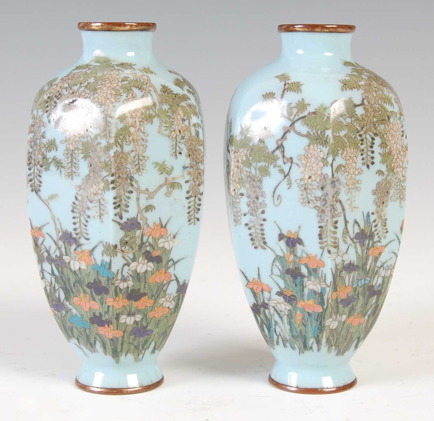 Lot 619 - A pair of Japanese silver wire-work blue