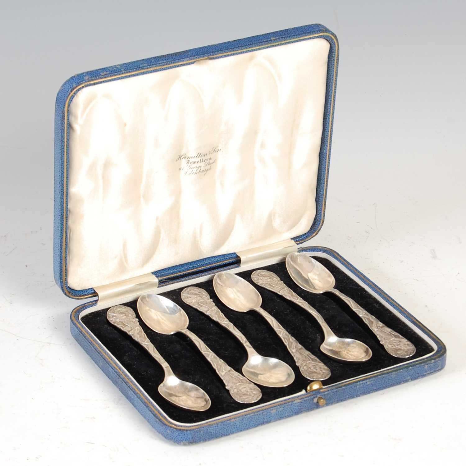 Lot 381 - A cased set of six sterling silver teaspoons