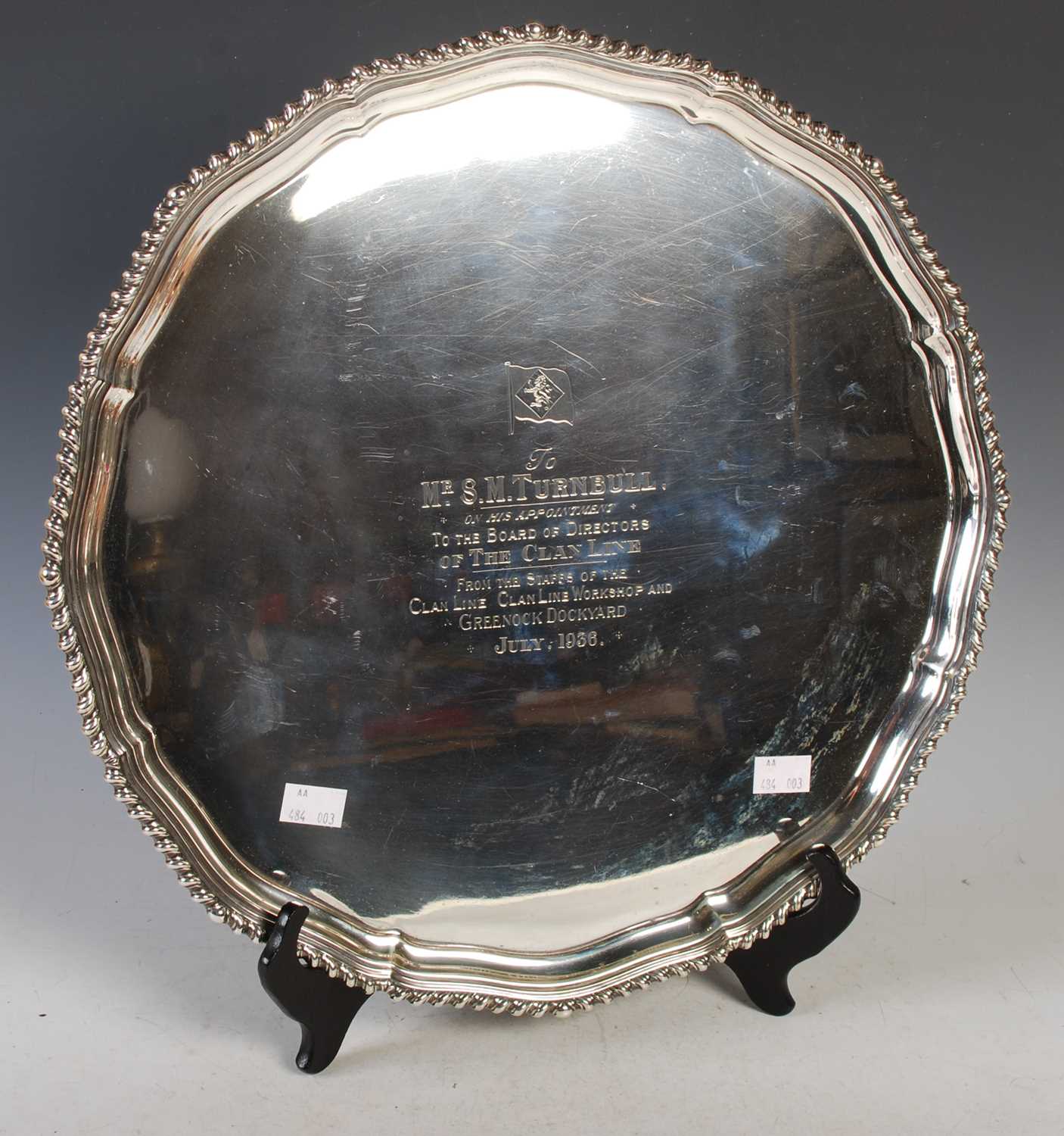 Lot 134 - A presentation silver salver of large size,
