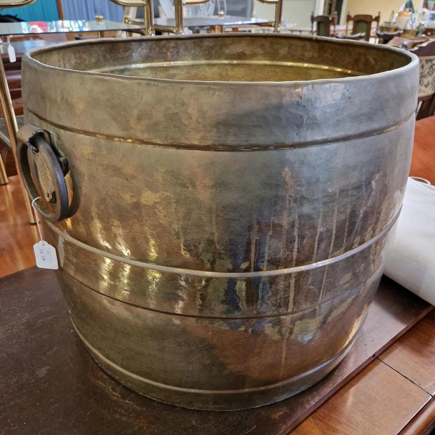 Lot 843 - A large brass twin-handled fuel bin/